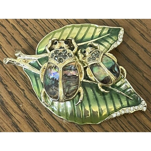 Napier | Jewelry | Napier Double Leaves And Beetle Bugs Brooch Pin Gold ...